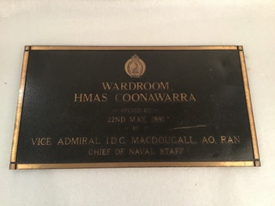 Plaque; Wardroom Opening; HMAS Coonawarra; 1991; NAVY-4775-00 | eHive