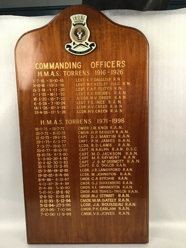 Commanding Officers Honour Board; HMAS Torrens; 1916-1998; NAVY-833-00 ...