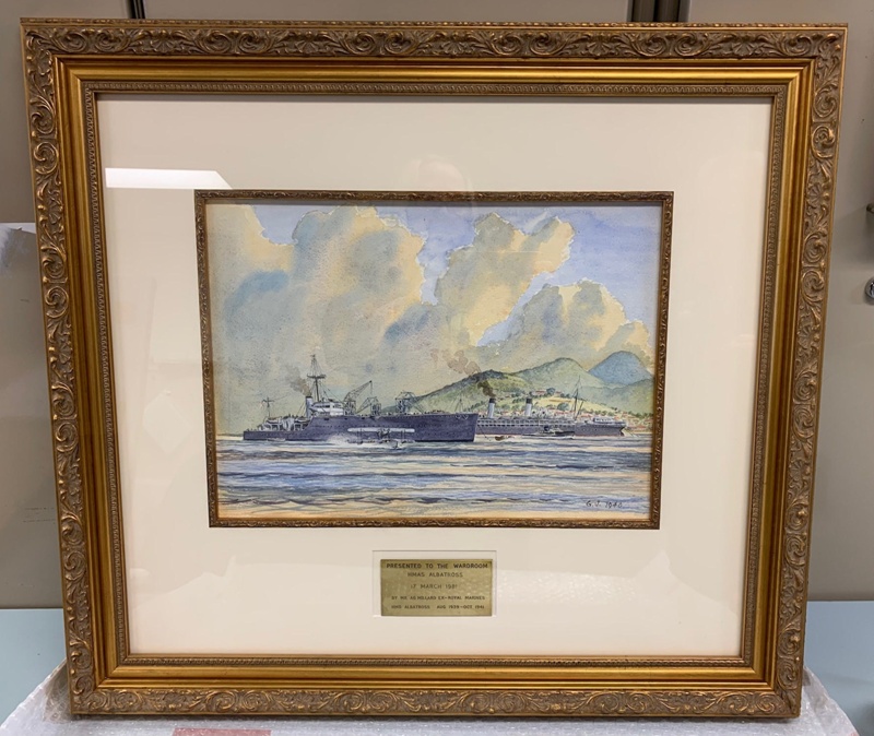 Framed watercolour "HMS Albatross 1939-1941", Presented to the Wardroom ...