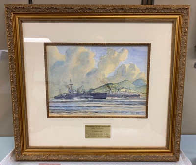 Framed watercolour "HMS Albatross 1939-1941", Presented to the Wardroom ...