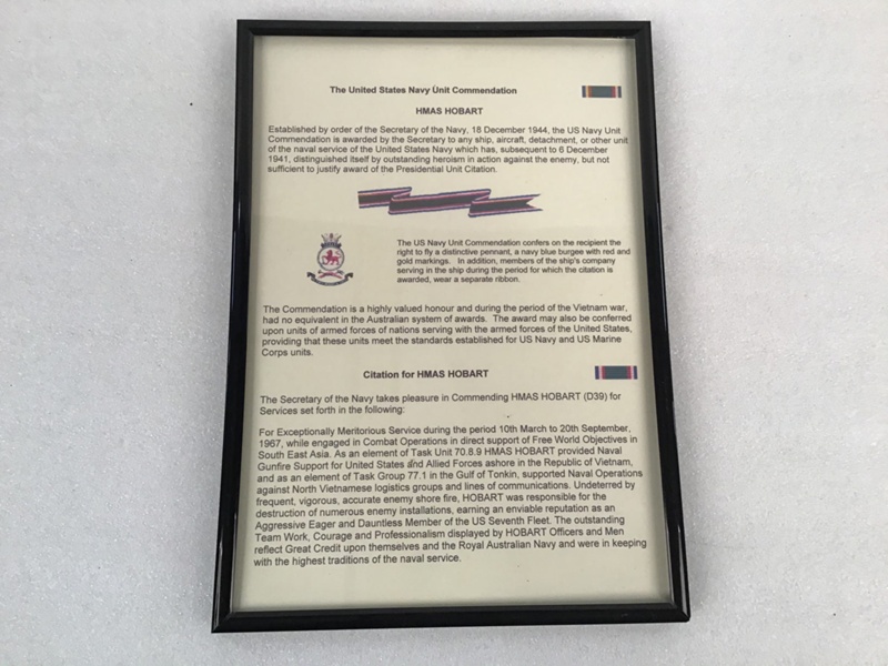 Citation; US Navy Unit Commendation; HMAS Hobart II; 1967; NAVY-15716 ...