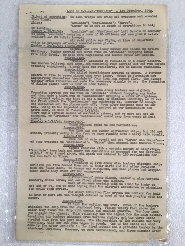 Loss of the HMAS Armidale - 1 December 1942. ; Circa December 1942 ...