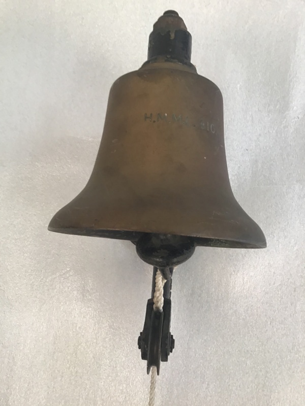 Ship’s Bell with clapper attached to metal arm ; H.M.M.L 810; NAVY ...