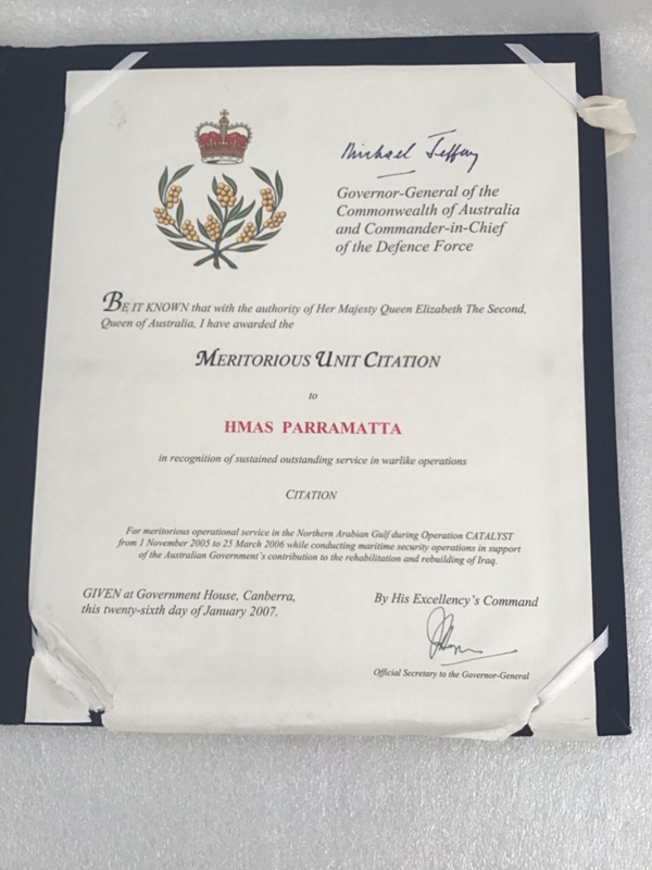 Meritorious Unit Citation; HMAS Parramatta IV; 2007; NAVY-7130-00 | eHive