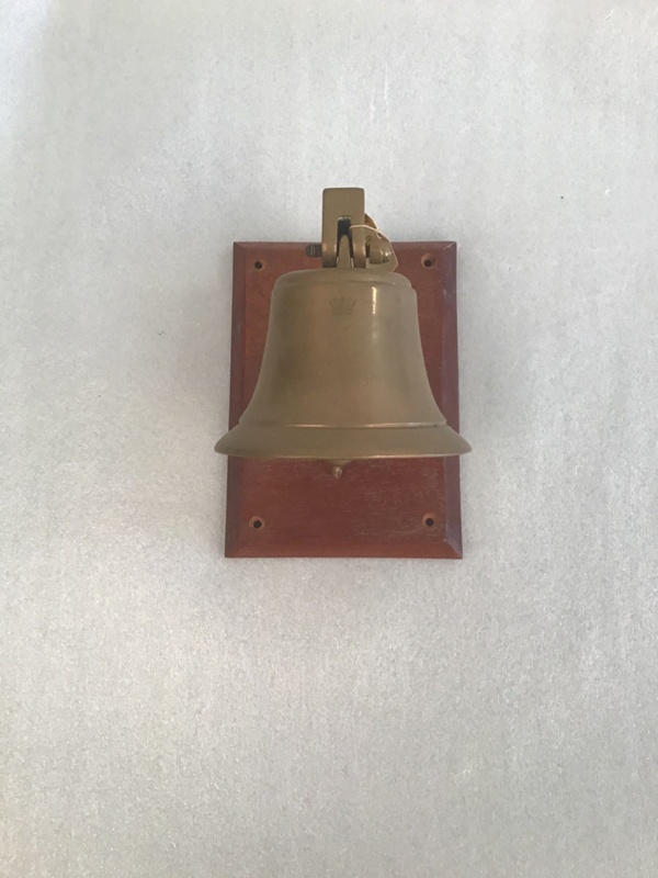 Ship’s Mess Bell with clapper, mounted on wooden backing; HMAS Kanimbla ...