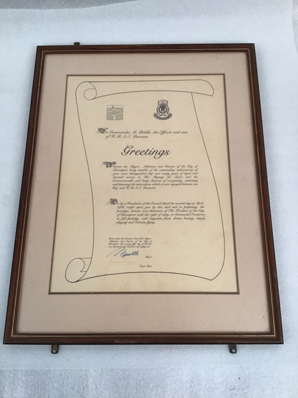 Certificate; Freedom of Entry; HMAS Derwent; 1986; NAVY-1832-00 | eHive