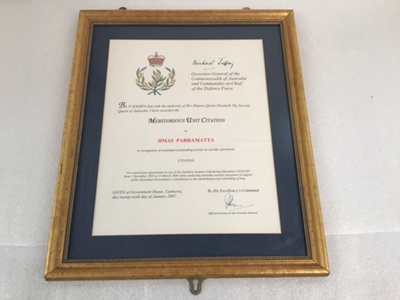 Meritorious Unit Citation;Certificate; Pennant; HMAS Parramatta IV ...