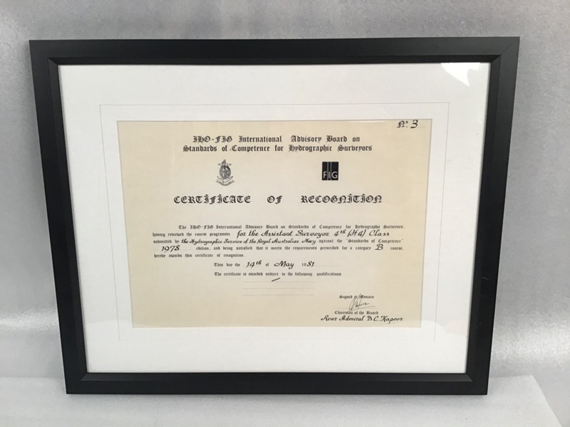 Framed Certificate of Recognition; RAN; International Hydrographic ...