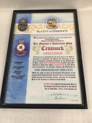 Framed Certificate; Freedom of Entry; HMAS Cessnock II; 2004; NAVY-1091 ...
