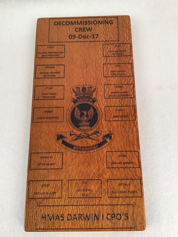 Wooden Board; Decommissioning crew; HMAS Darwin; 2017; NAVY-15201-00 ...