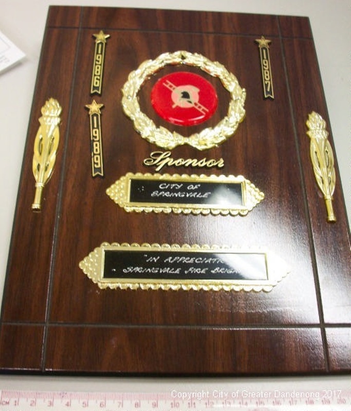 Springvale Fire Brigade plaque.; 1989; CVP 77 | eHive