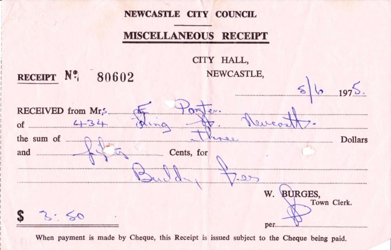 Personal Paper - receipt for payment to Newcastle City Council 5th June ...