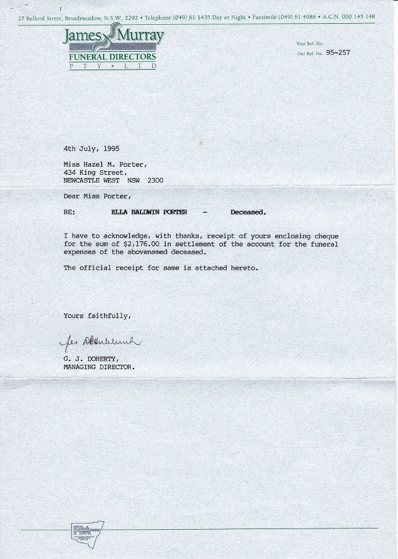 Correspondence - Letter and Receipt from James Murray Funeral Directors ...