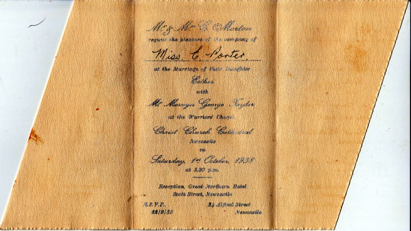 Secondary - Wedding invitation to Ella Porter marriage of Esther Taylor ...