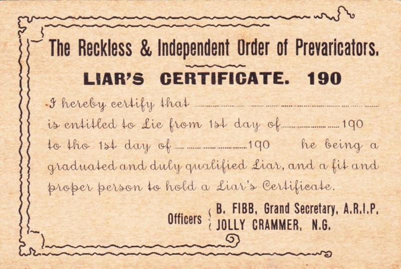 Ephemera - Joke Liars Certificate; PH 690 | eHive