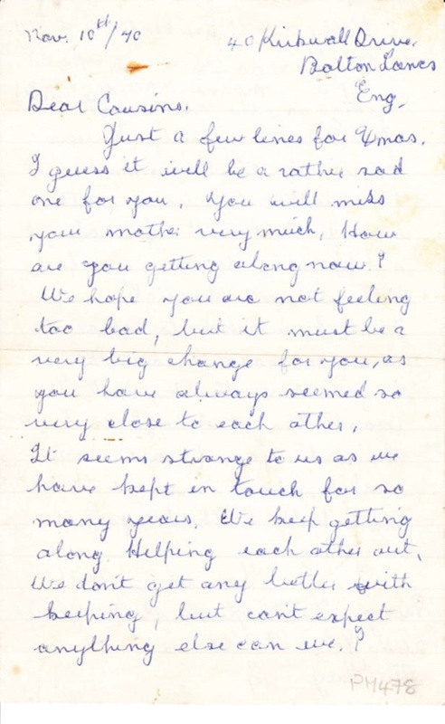 Correspondence - Letter to Cousins from Polly & George 19th November ...