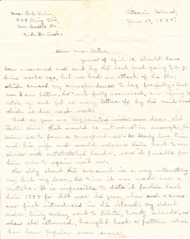 Correspondence - Letter Florence Porter from Ada Christian 17th June ...