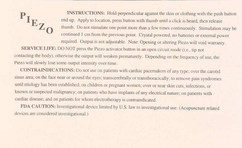Instructions for Piezo Quartz Crystal Stimulator; Ito Co. Ltd.; n.d ...