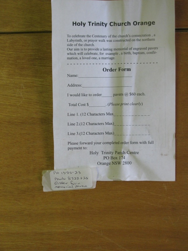 Order form for memorial pavers for Prayer Walk of Holy Trinity Church ...
