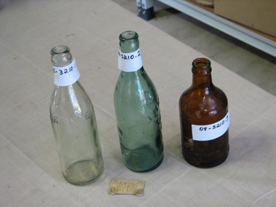Bottles - 2 clear (lemonade) 1 brown ginger beer JH Weily 1915-1967 ...