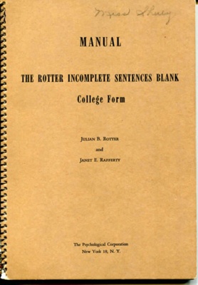 Rotter Incomplete Sentences Blank - College Form ; Rotter, J.B.; 1950 ...