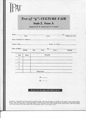 Cattell's Culture Fair Intelligence; Cattell, R.B.; 1944 | eHive