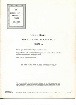 Clerical Speed and Accuracy - Form A; Bennett, G.K.; 1947 | eHive