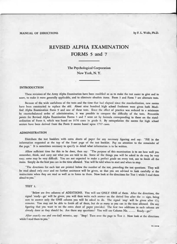 Army Alpha Examination forms 5 & 7 ; Yerkes, R; 1932 | eHive