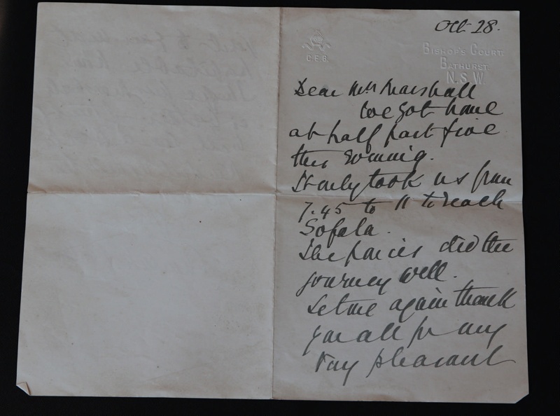 Letter to Mrs Marshall from Bishop's Court Bathurst; The Bishop of ...