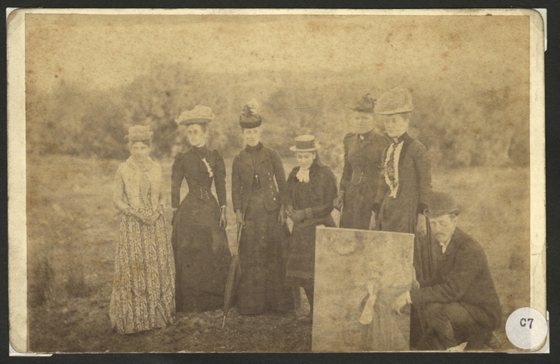 Group of women, girl and a man with Gertrude Beyers second from left ...