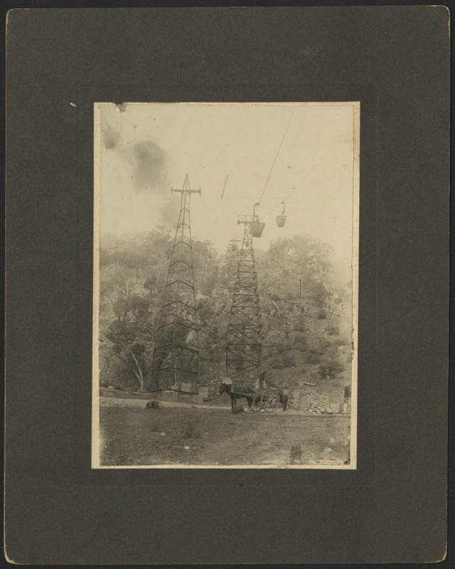 Aerial tramway towers with ore buckets.; Unknown; Unknown; 2022.149 | eHive