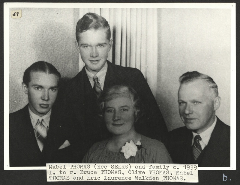 Thomas family, L-R: Bruce, Clive, Mabel and Eric Laurence Walkden ...