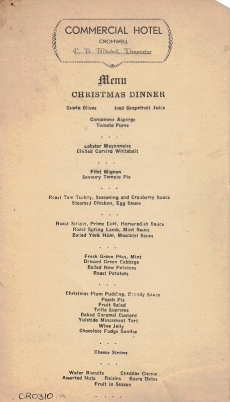 Commercial Hotel, Cromwell 1940s-1950s Christmas Dinner Menus; CR2003 ...