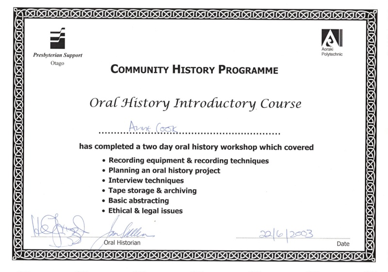 Oral history Course documents - The Anne Cook collection; 2002-2003 ...