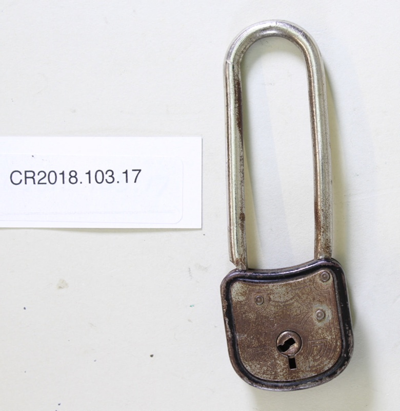 Shank padlock - naval uniform & kit items, WWII, V J Brown; CR2018.103. ...