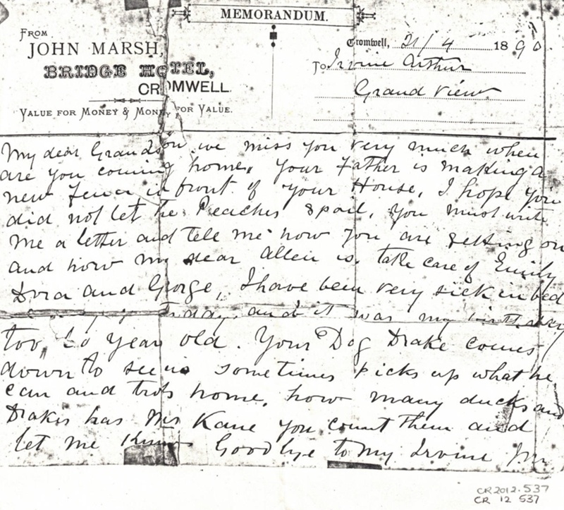John Marsh letter; John Marsh; 1890; CR2012.537 | eHive