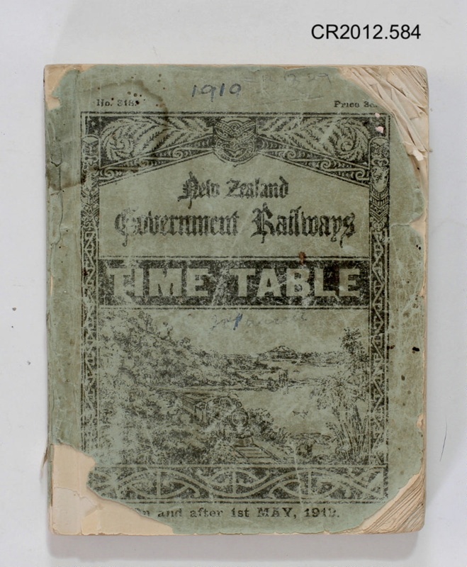 New Zealand Government Railways Timetable, 1919; Marcus F. Marks; 1919 ...