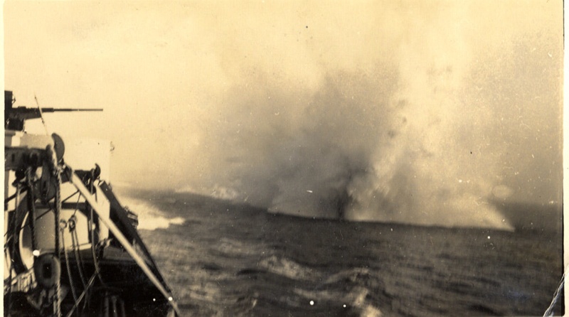 Photograph of depth charges exploding; photographer : unknown; SHHMG ...