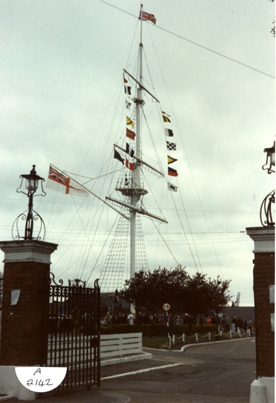 Photograph of HMS Ganges Mast dressed, taken from outside main gate ...