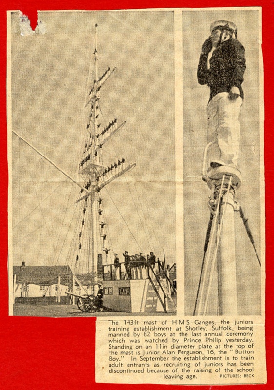 News cutting reporting the last annual mast manning ceremony watched by ...