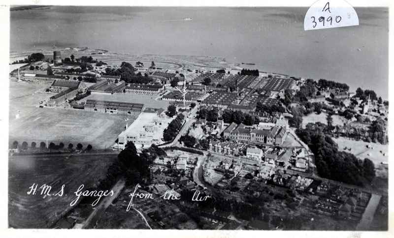 Photograph of a view of HMS Ganges from the air.; photographer : Fisk ...