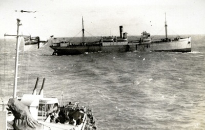 Photograph of SS Tefkros adrift in the Formosa Strait, taken from HMS ...
