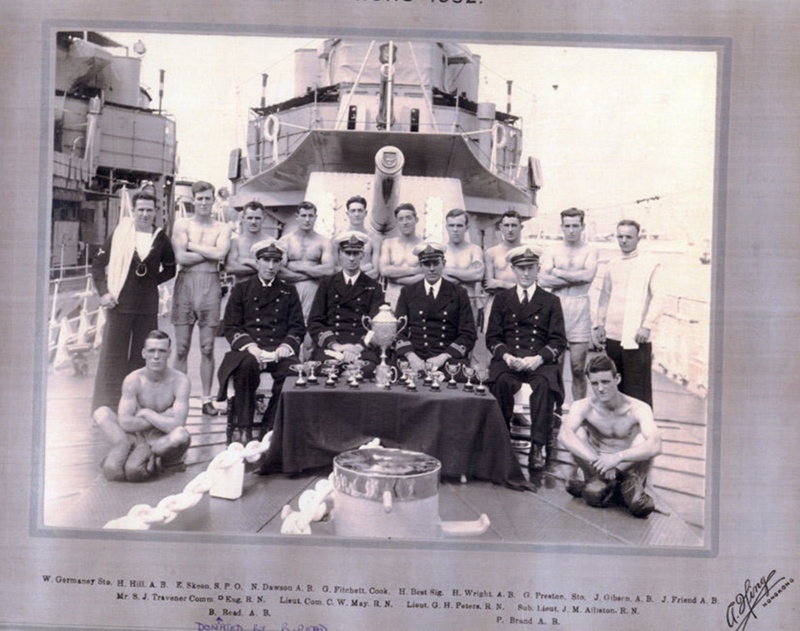 A large photograph of a Boxing Team aboard HMS Verity in Hong Kong in ...