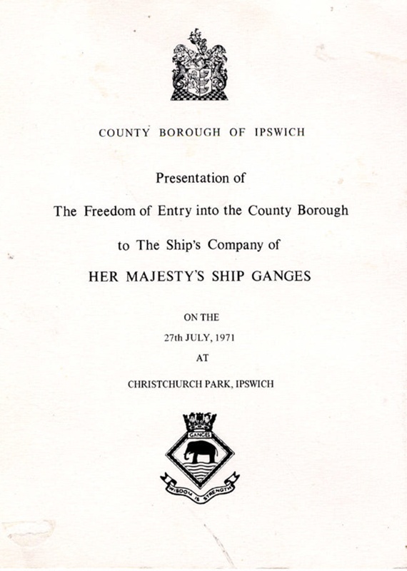 Programme for Freedom of Borough of Ipswich to HMS Ganges Ceremony on ...