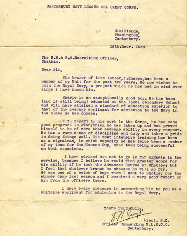 Letter of recommendation to join the Royal Navy; SHHMG:A5996 | eHive