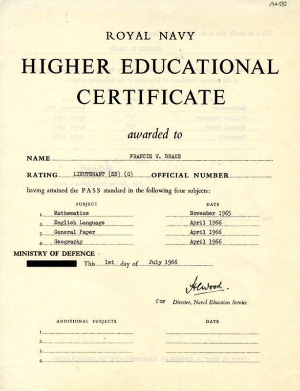 A collection of 5 Educational Certificates for Lieutenant Francis ...