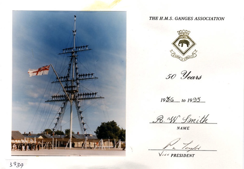 The 50 year certificate of the HMS Ganges Association awarded to R. W ...