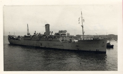 A photograph of HMS Ranpura. Captain Norman Henry Pond was a boy at HMS ...