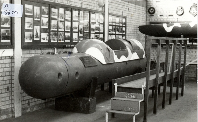 Photograph of Italian 2-man Underwater Chariot in Nelson Hall at HMS ...