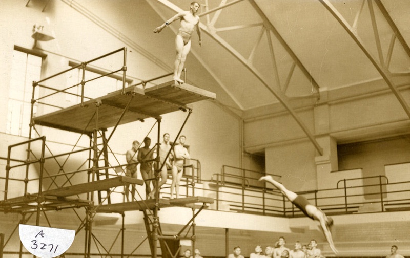 Photograph of divers in swimming pool at HMS Ganges.; photographer ...